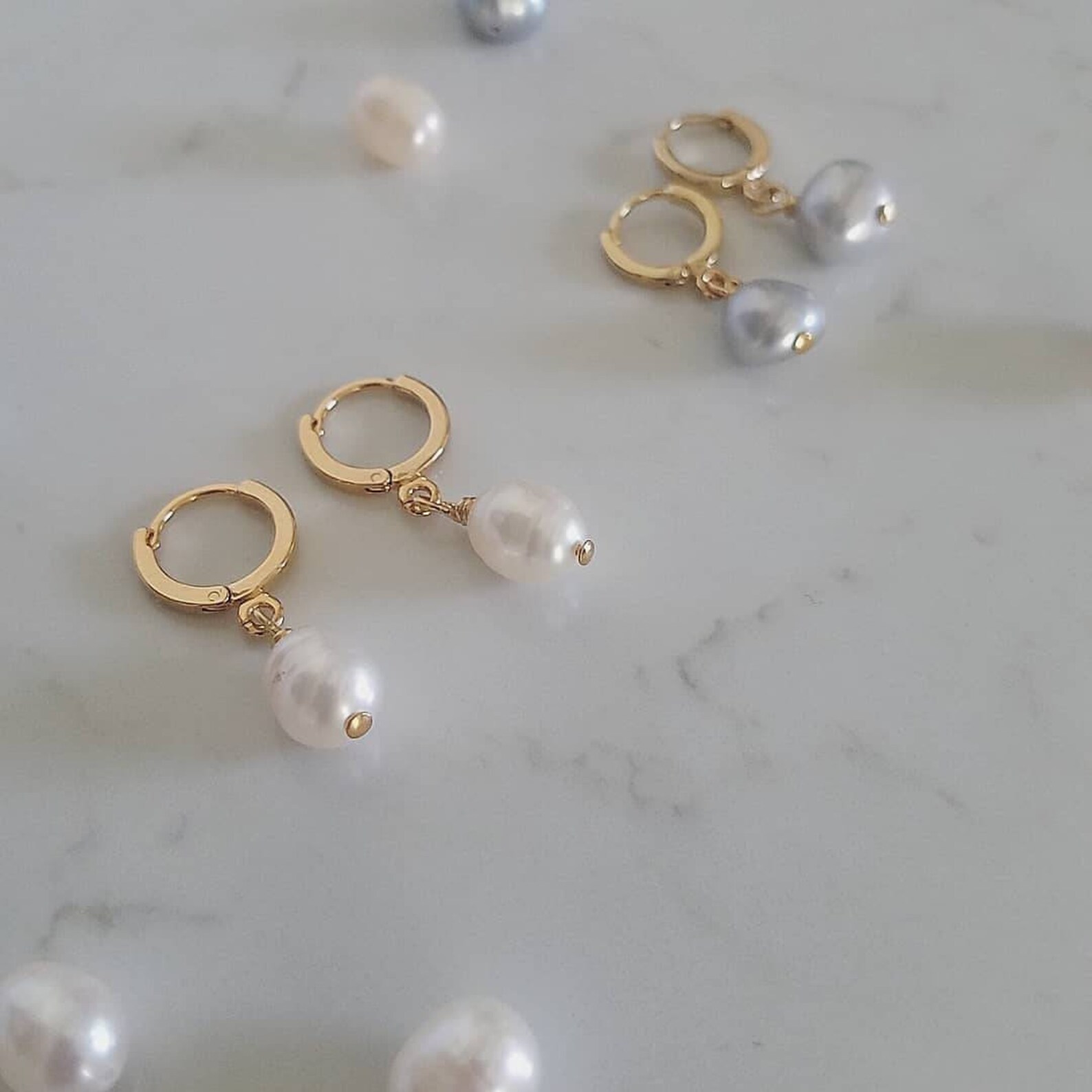 Fresh Water Pearl Huggies. Gold Pearl Earrings. Everyday Pearl | Etsy