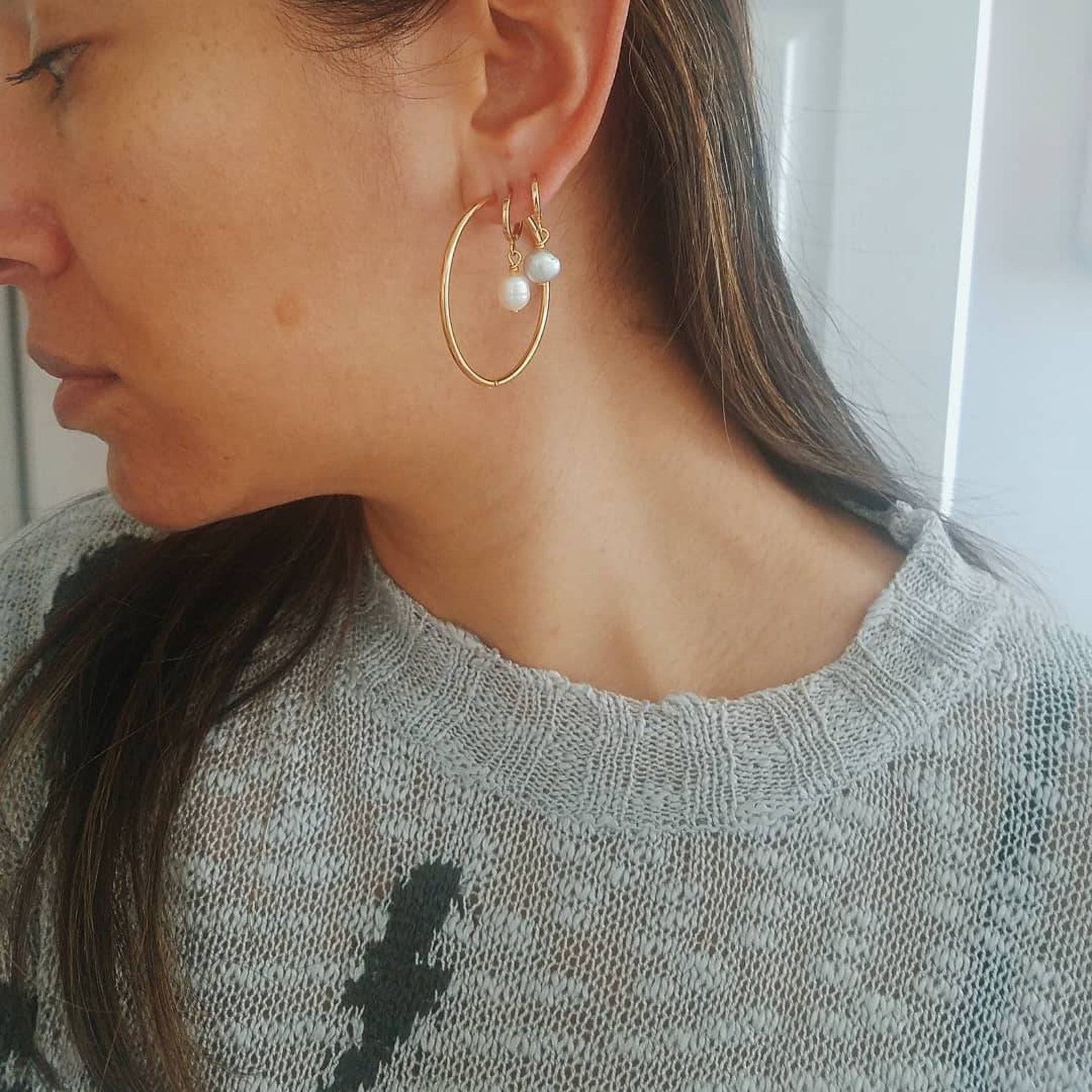 Fresh Water Pearl Huggies. Gold Pearl Earrings. Everyday Pearl | Etsy