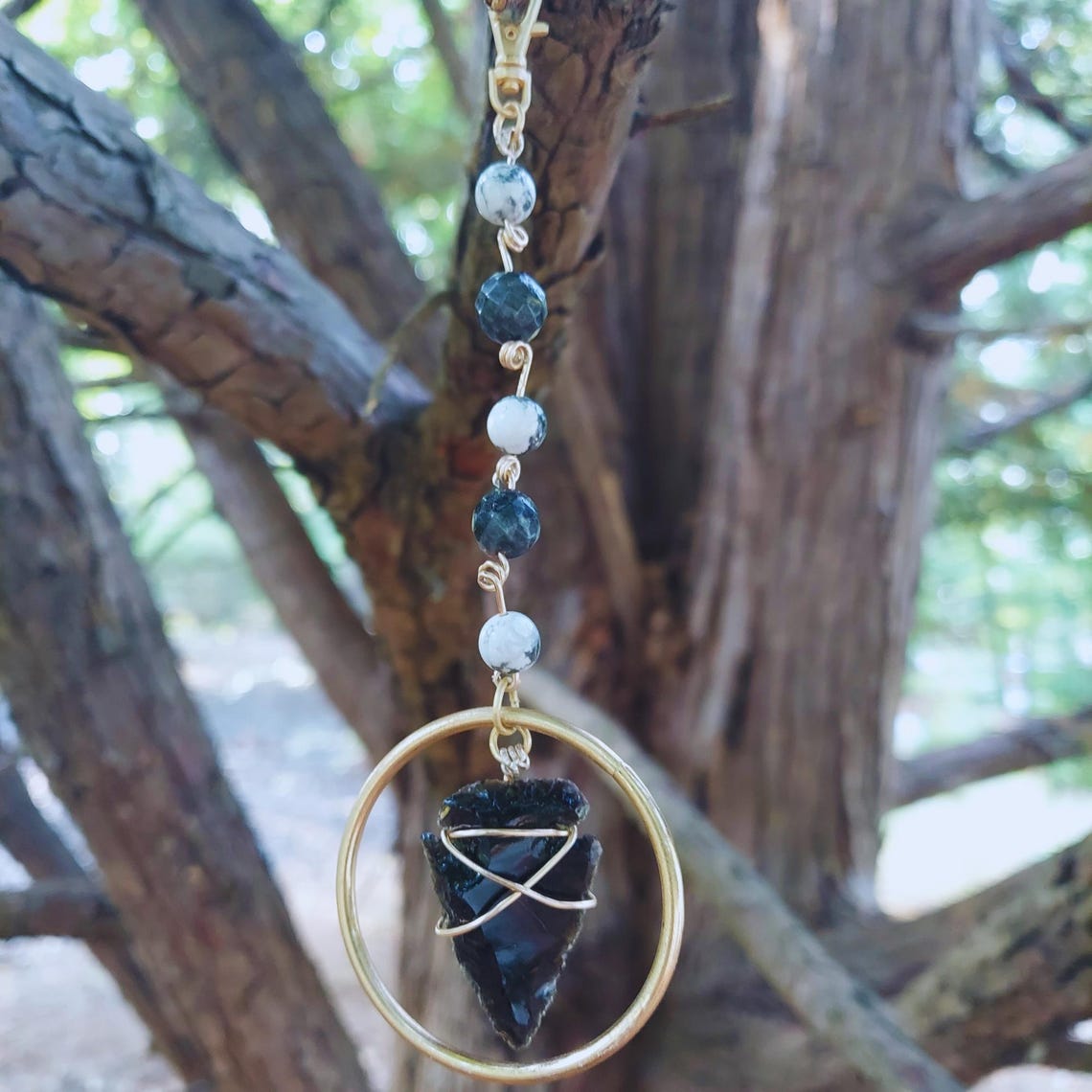 Obsidian Arrowhead Suncatcher: Labradorite + Howlite Crystal Prism Wind ...