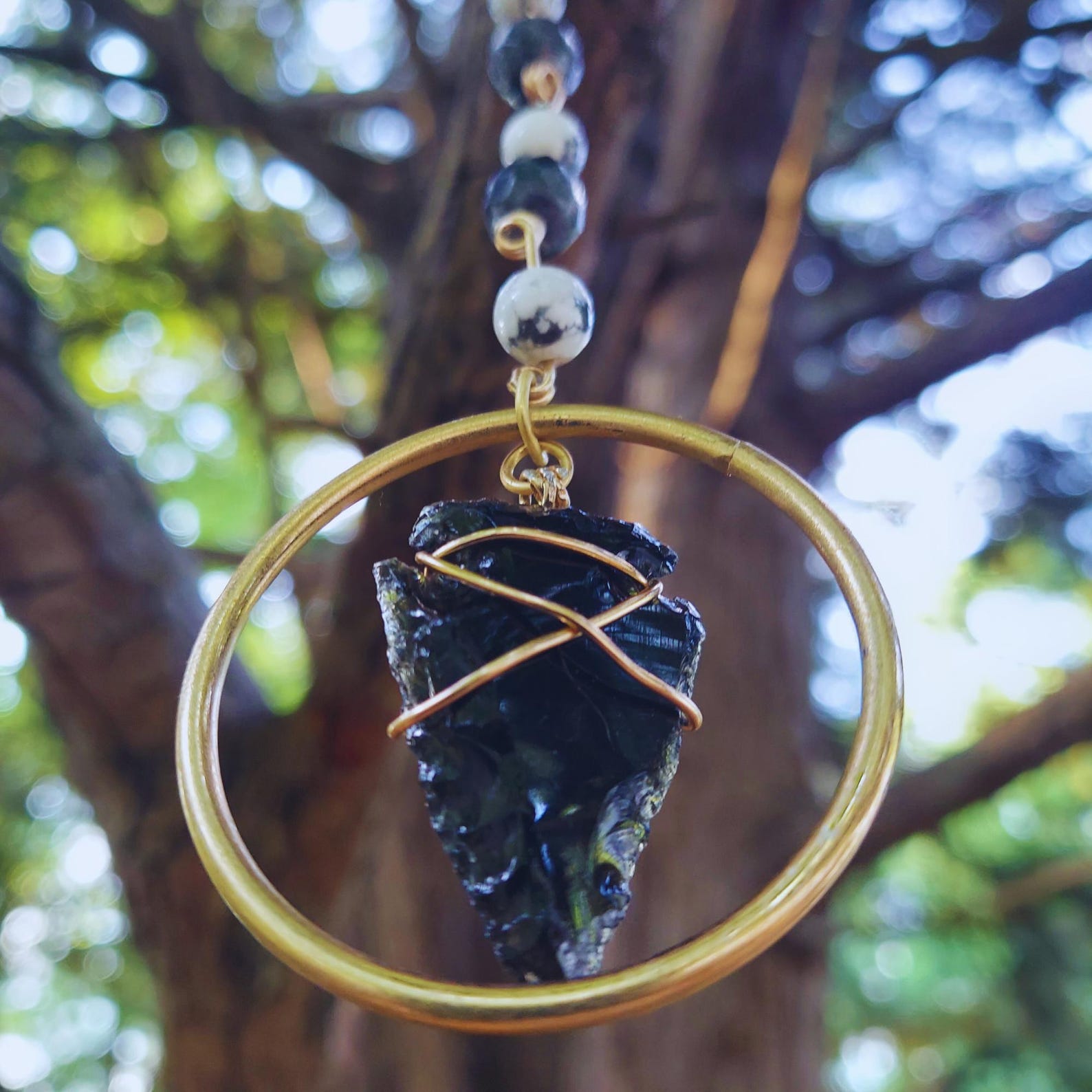 Obsidian Arrowhead Suncatcher: Labradorite + Howlite Crystal Prism Wind ...
