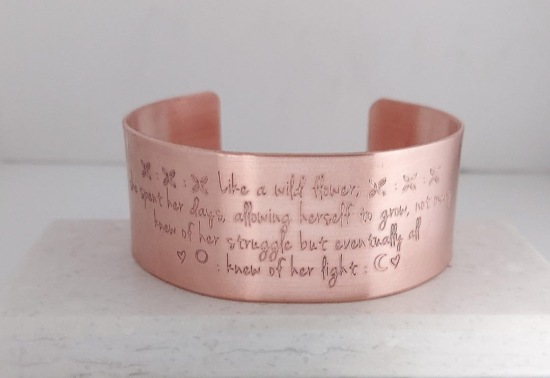 Inspirational Quote Copper Cuff Bracelet - Engraved Wildflower Jewelry ...