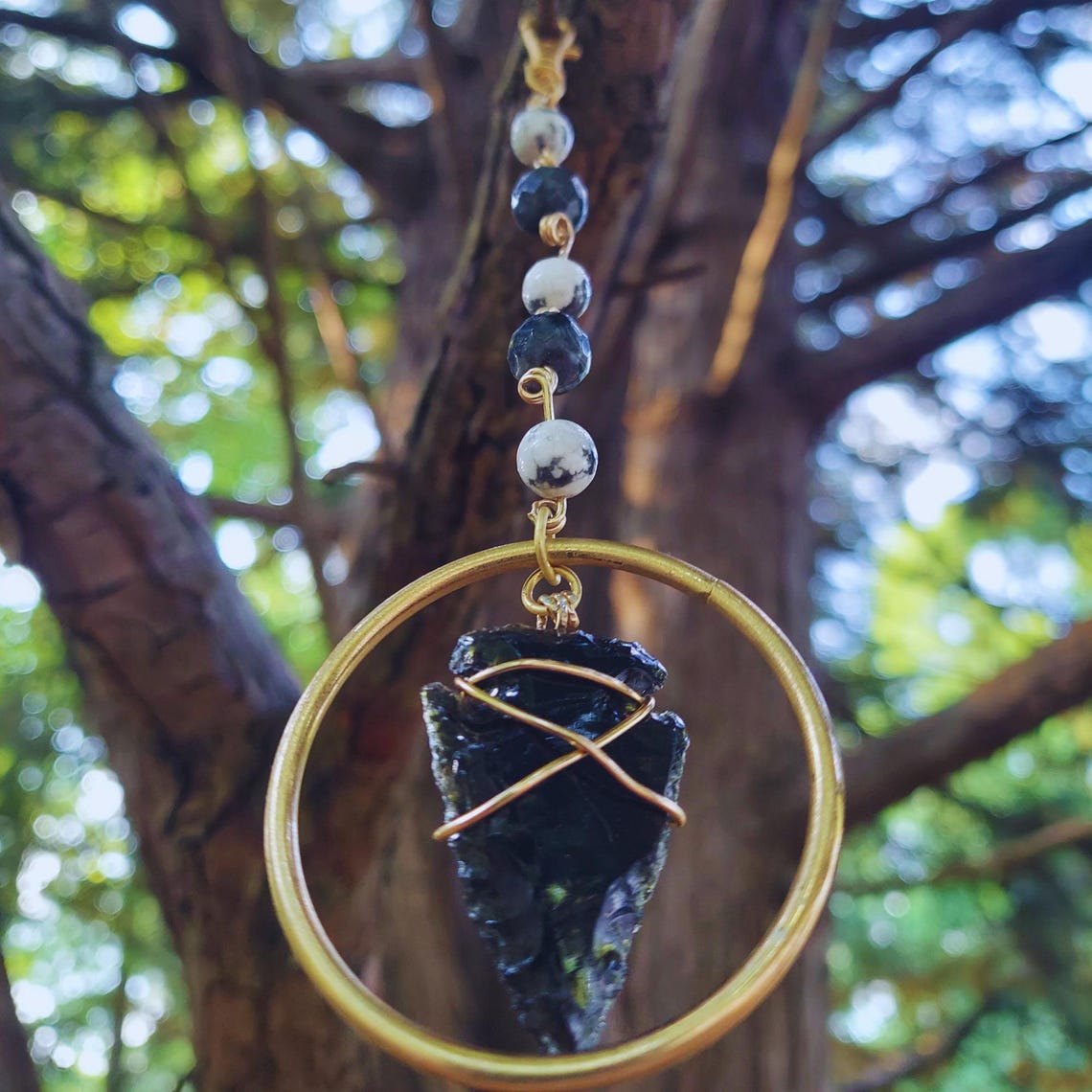 Obsidian Arrowhead Suncatcher: Labradorite & Howlite Crystal Prism Wind ...