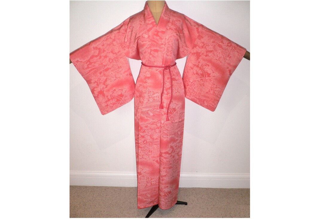 Authentic Vintage Japanese Light Red, Smooth Silk Kimono, Edo Period ...