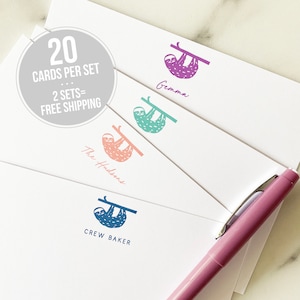 Sloth Personalized Stationary Kids Stationery Set of 20 Flat Thank You ...