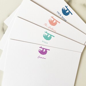 Sloth Personalized Stationary Kids Stationery Set of 20 Flat Thank You ...