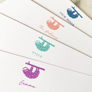 Sloth Personalized Stationary Kids Stationery Set of 20 Flat Thank You ...