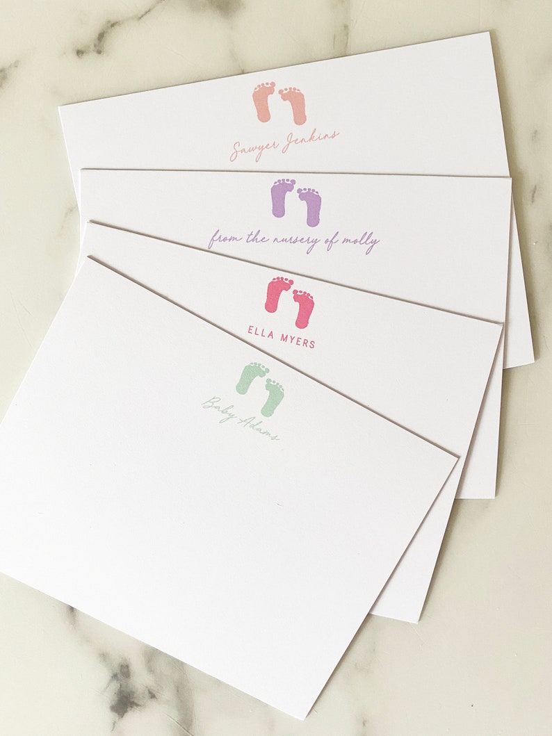 Baby Girl Personalized Stationery Footprints Newborn Custom - Etsy
