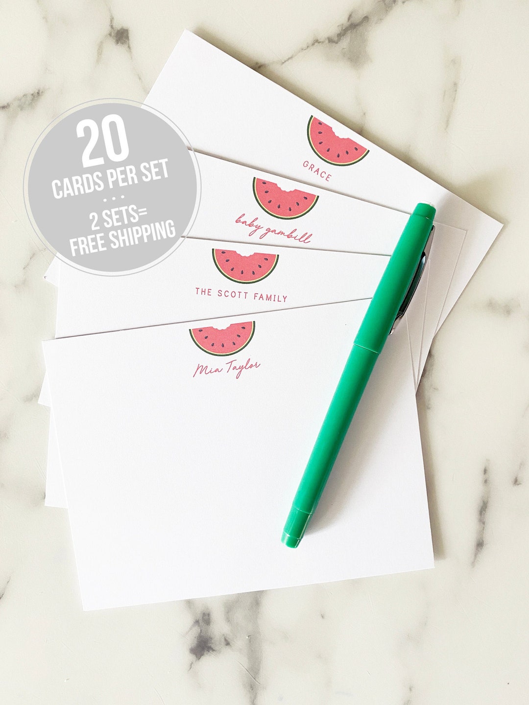 Watermelon Personalized Stationary - Stationery Set Girls 20 Flat Cards ...