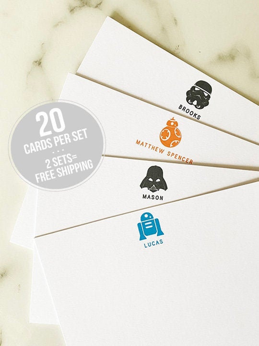 Star Wars Stationary Set of 20 Cards - Personalized Stationery - Darth ...