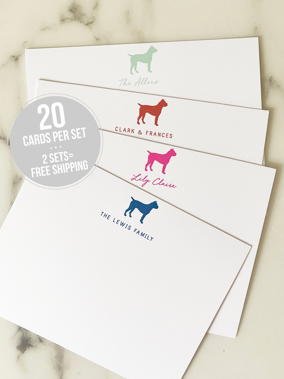 Boxer Stationery Personalized Dog Stationary Set of 20 Flat Note Cards ...