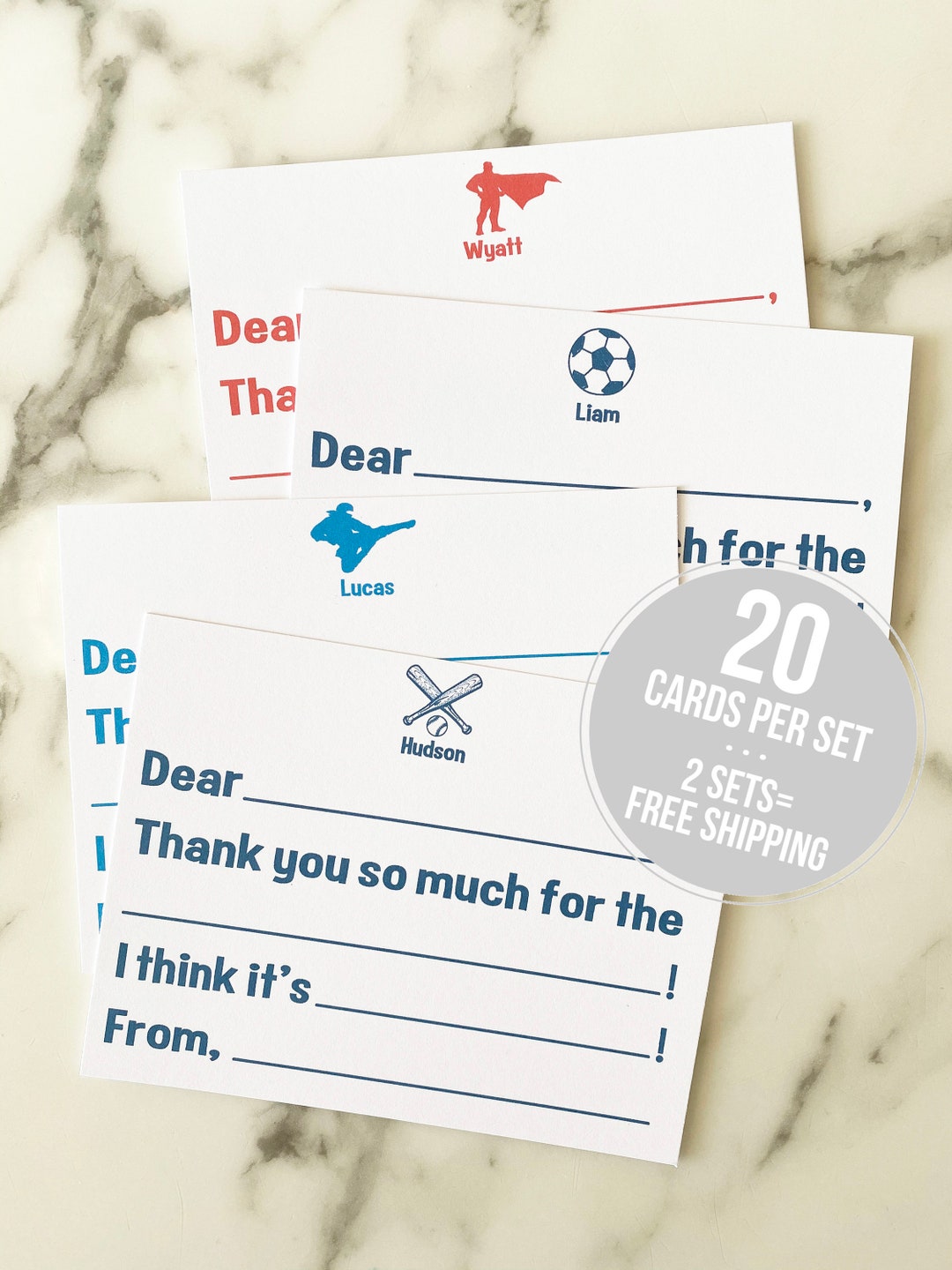 Kids Fill in the Blank Stationary Sports Thank You Notes Boys Baseball ...