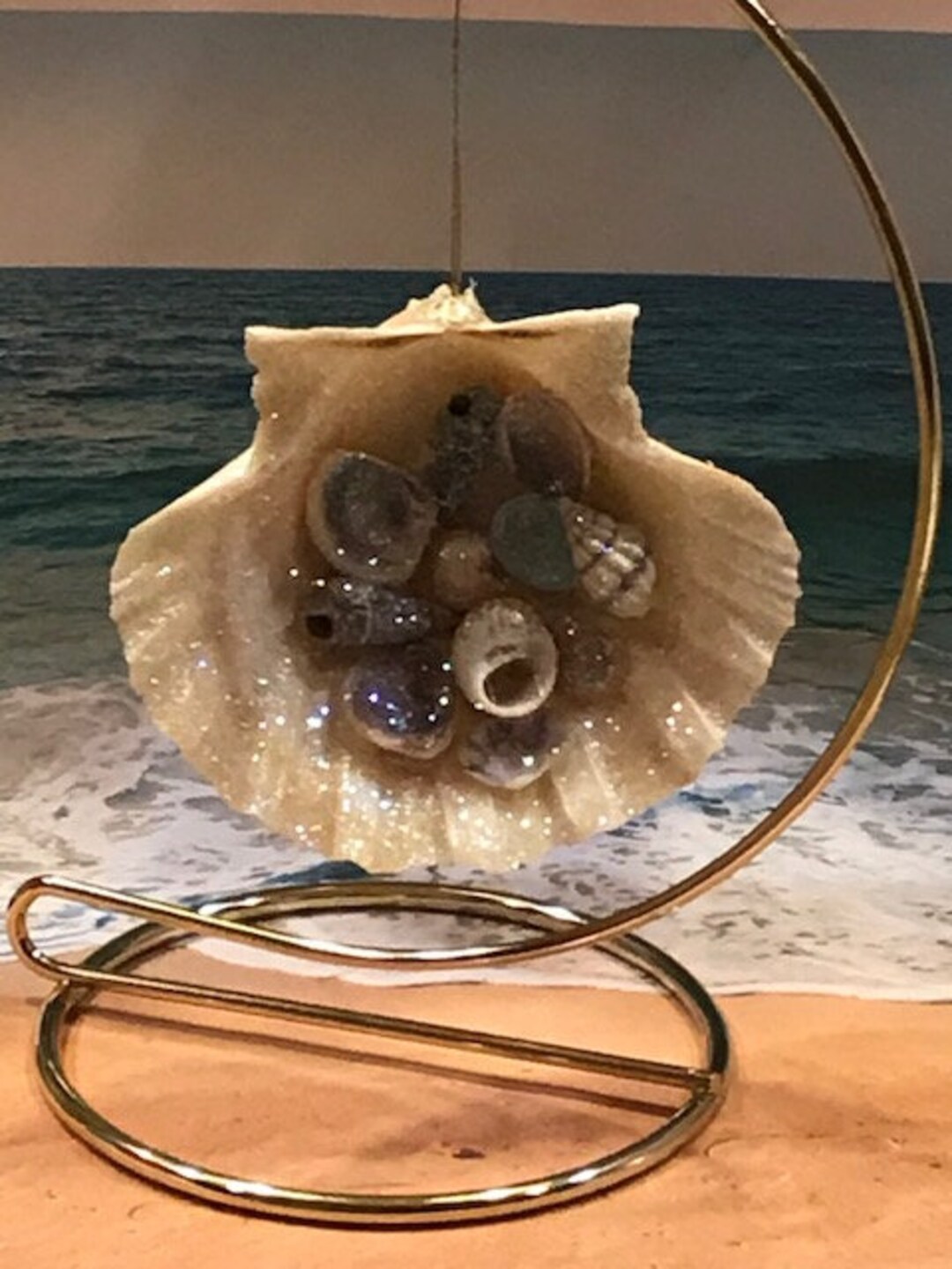 Scallop Glitter Sparkling Seashell Christmas Seashell Ornaments ...