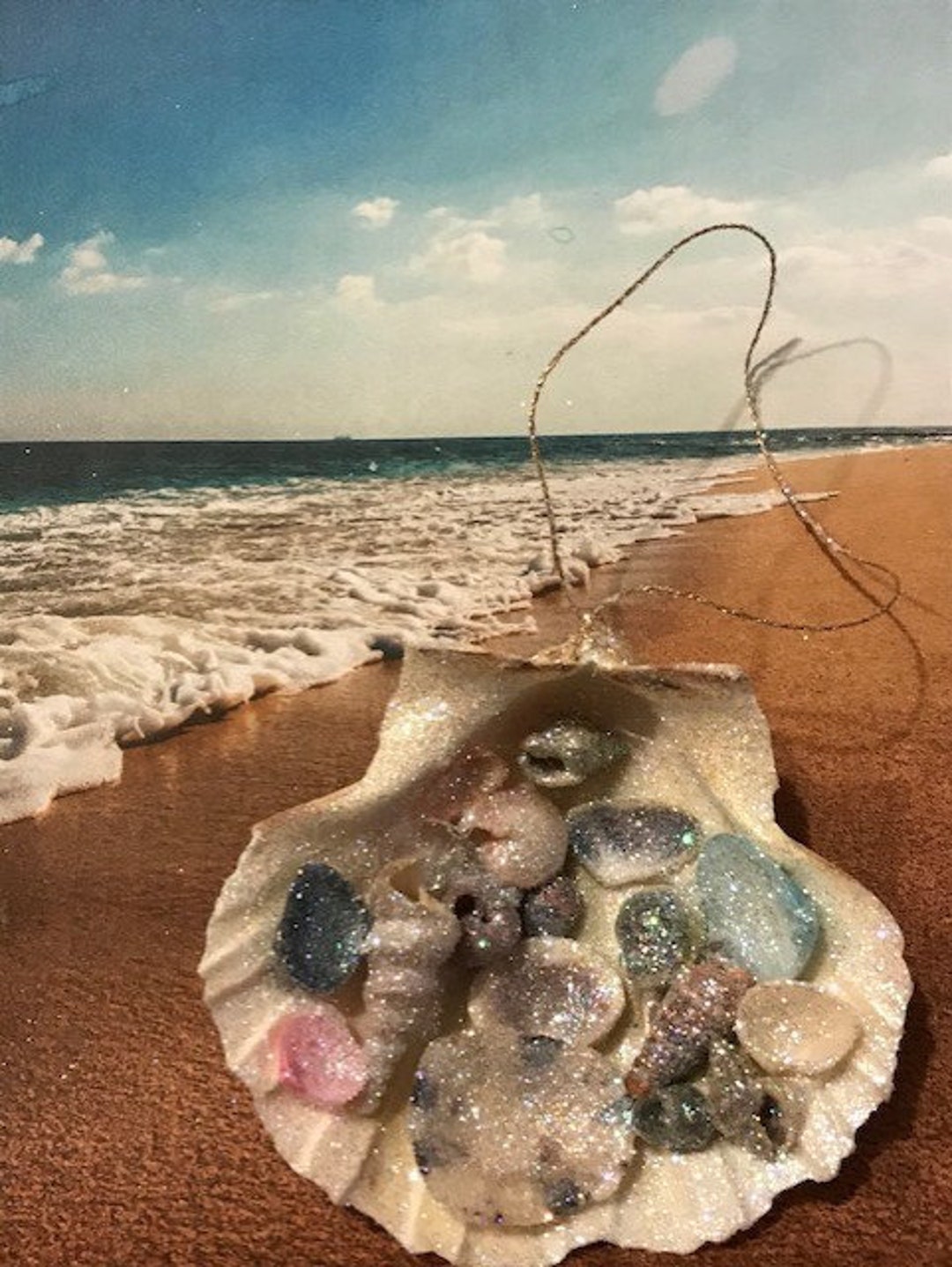 Scallop Glitter Sparkling Seashell Christmas Seashell Ornaments ...