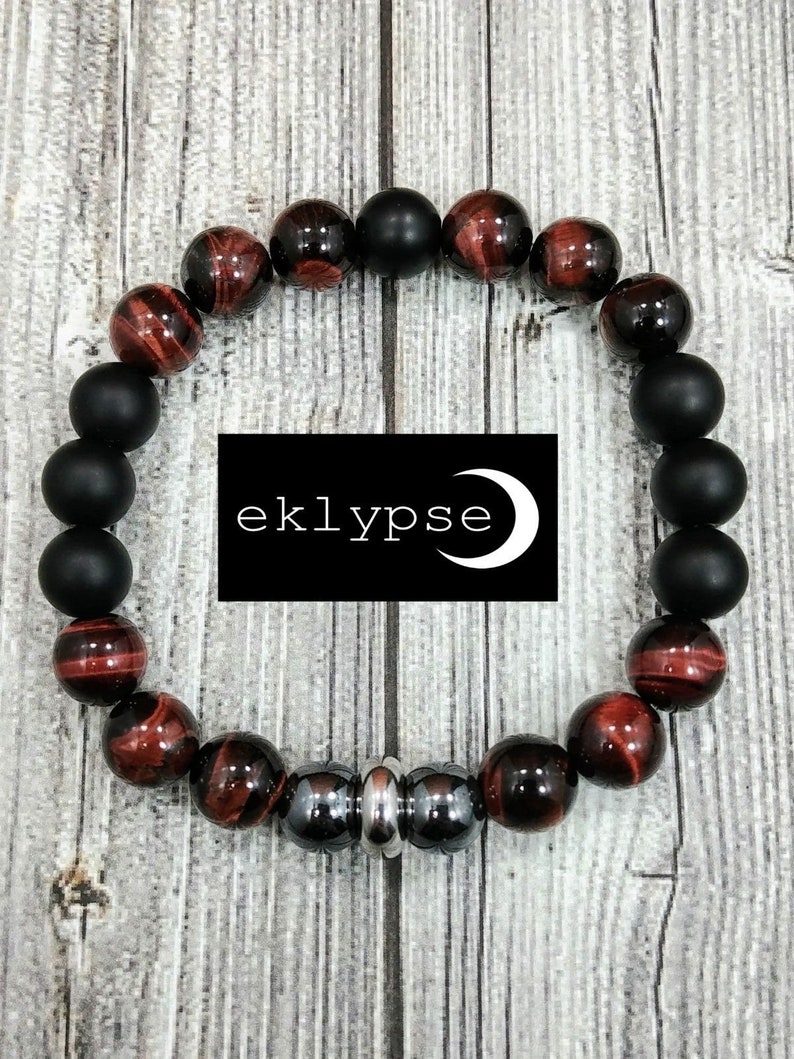 AWESOME Stainless Steel 10mm Red Tigers Eye, Hematite, & Matte Black ...
