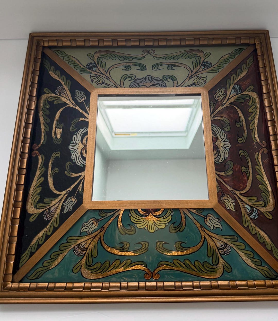 Peruvian Reverse Painted Glass Wall Mirror Colonial Floral Folk Art ...