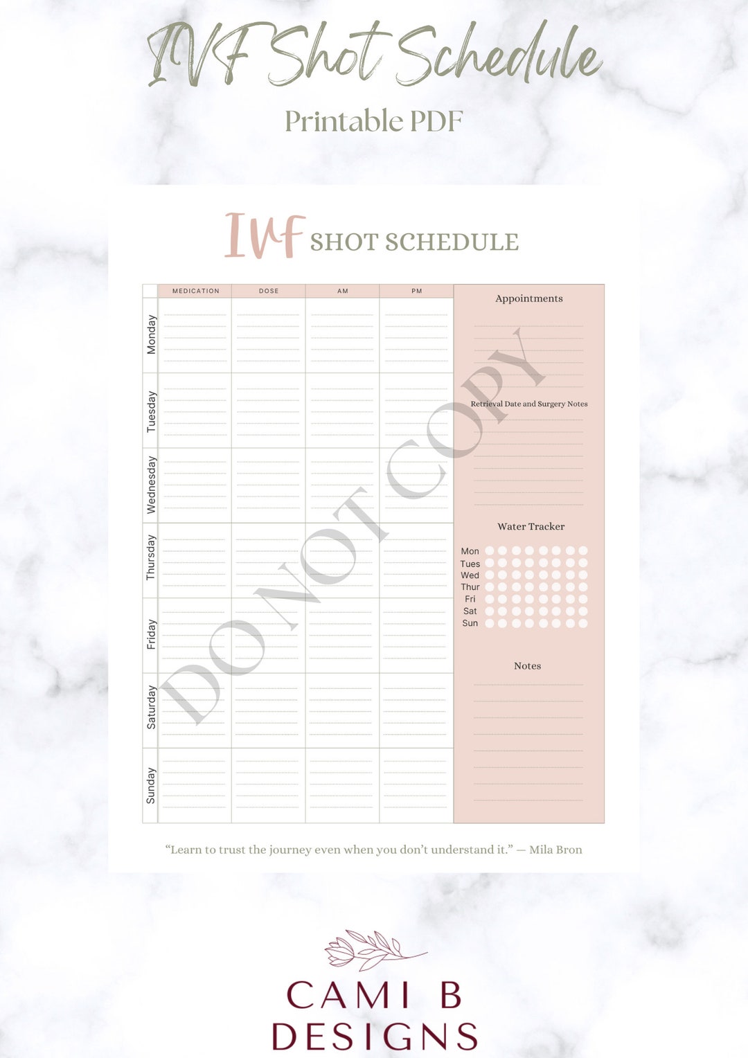 IVF Shot Schedule Tracker - Medication & Dose Tracker - Appointment ...