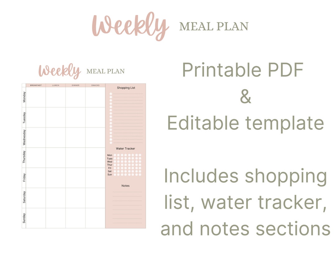 Instant Download Digital Meal Weekly Planner - Printable PDF and ...