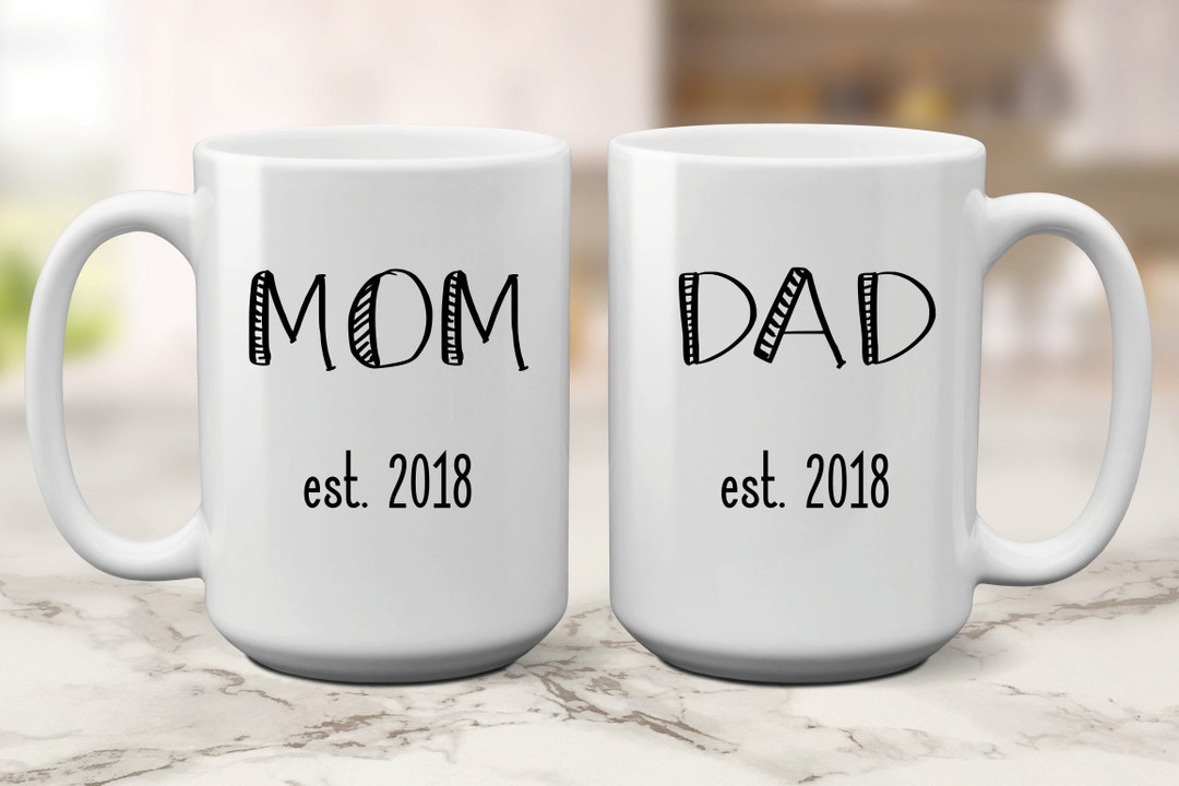 Mom and Dad Est Mugs - New Parent Mug Set - Pregnancy Reveal ...