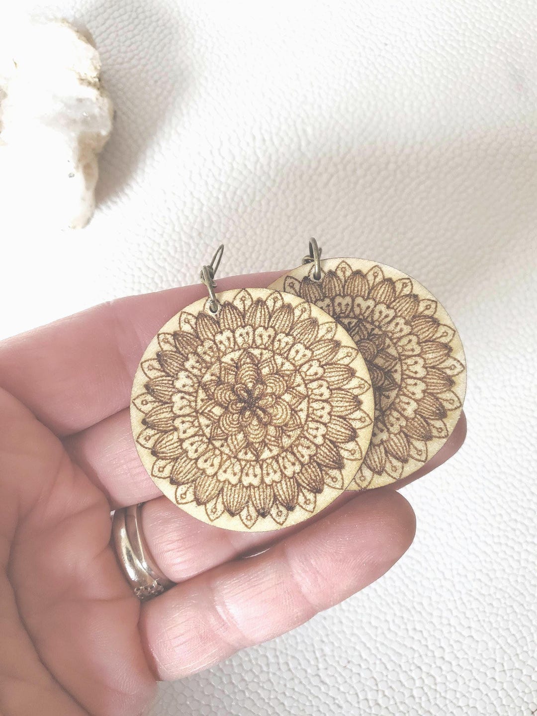 Boho Wood Earrings: Dangles With Mandala, Minimalistic Style for ...