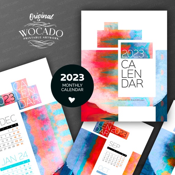 Monthly Printable Calendar 2023-85x11 Abstract Watercolor - Etsy