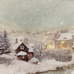 Winter Village PRINTABLE Art | Christmas Vintage Holiday Scene Digital ...