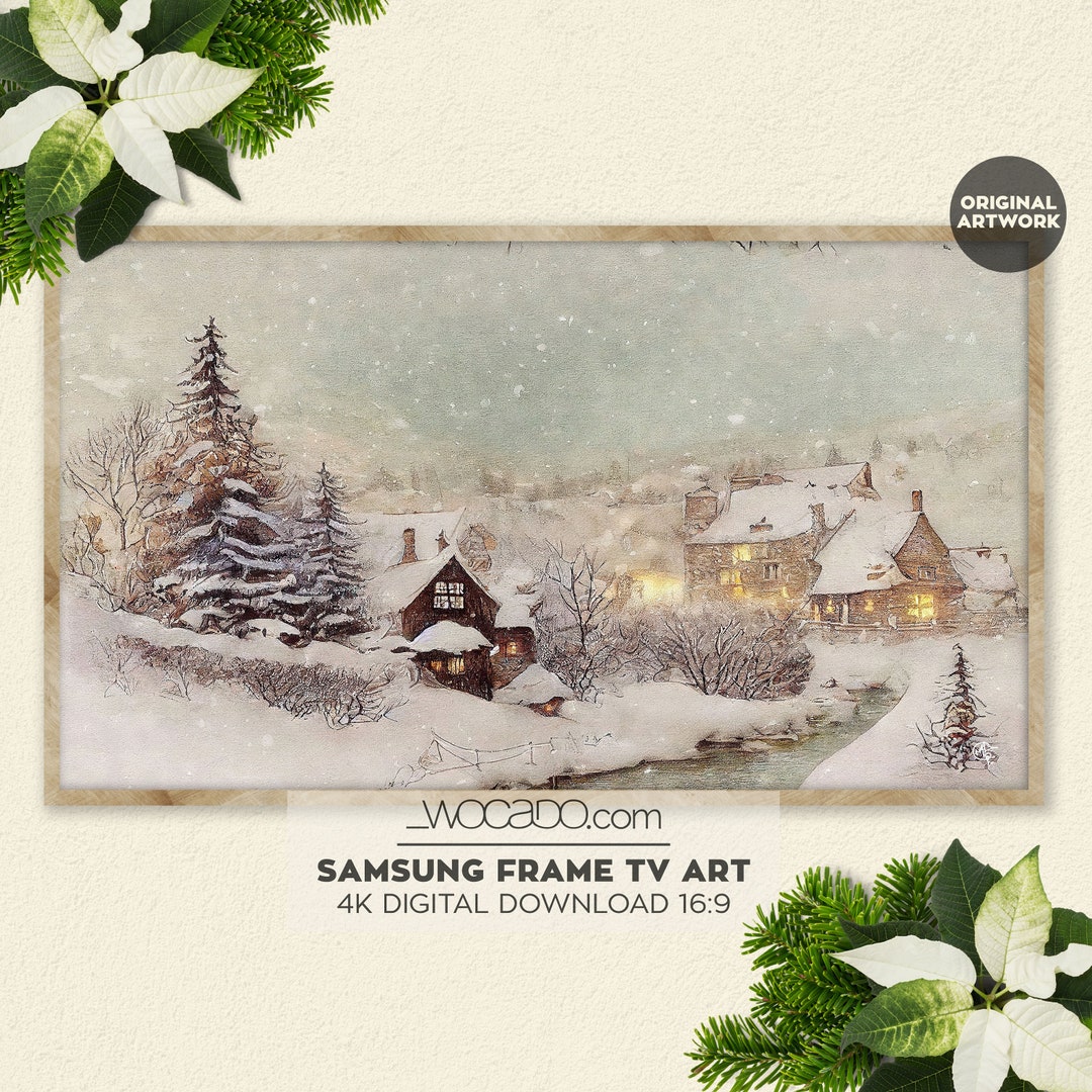 Christmas Village Samsung Frame TV Art | Vintage Winter Cottage ...