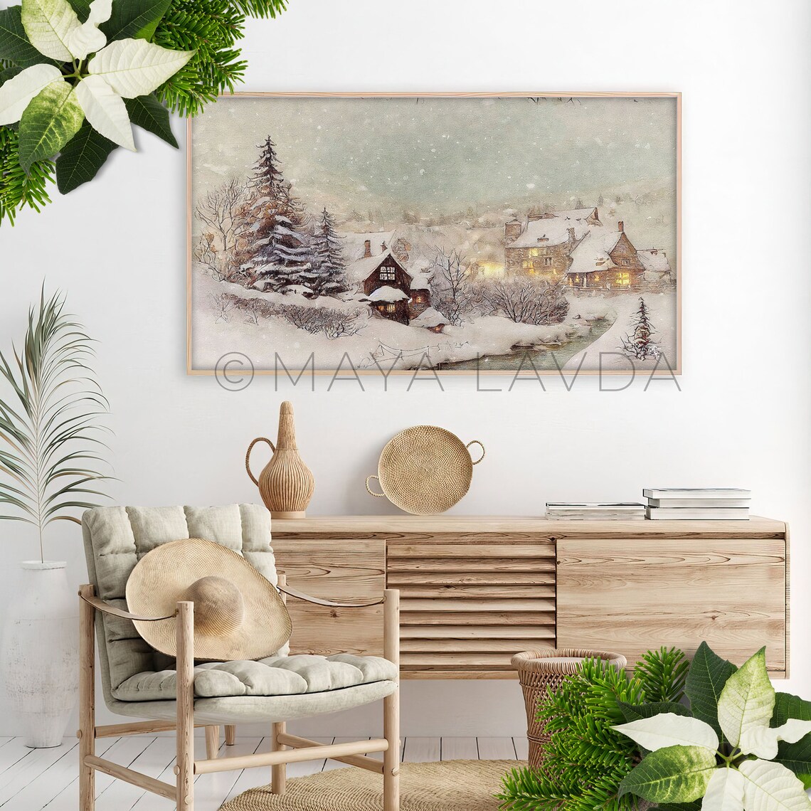Christmas Village Samsung Frame TV Art | Vintage Winter Cottage ...