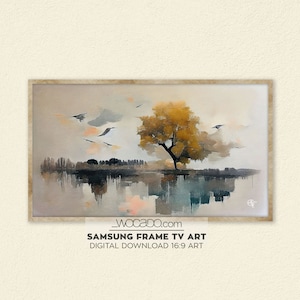 Autumn Lake Samsung Frame TV Art Neutral Pastel Oil Painting Wall Art ...