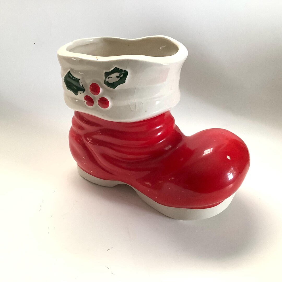 Vintage Ceramic Santa Boot Vase - Hand Painted Bimco Japan - Etsy