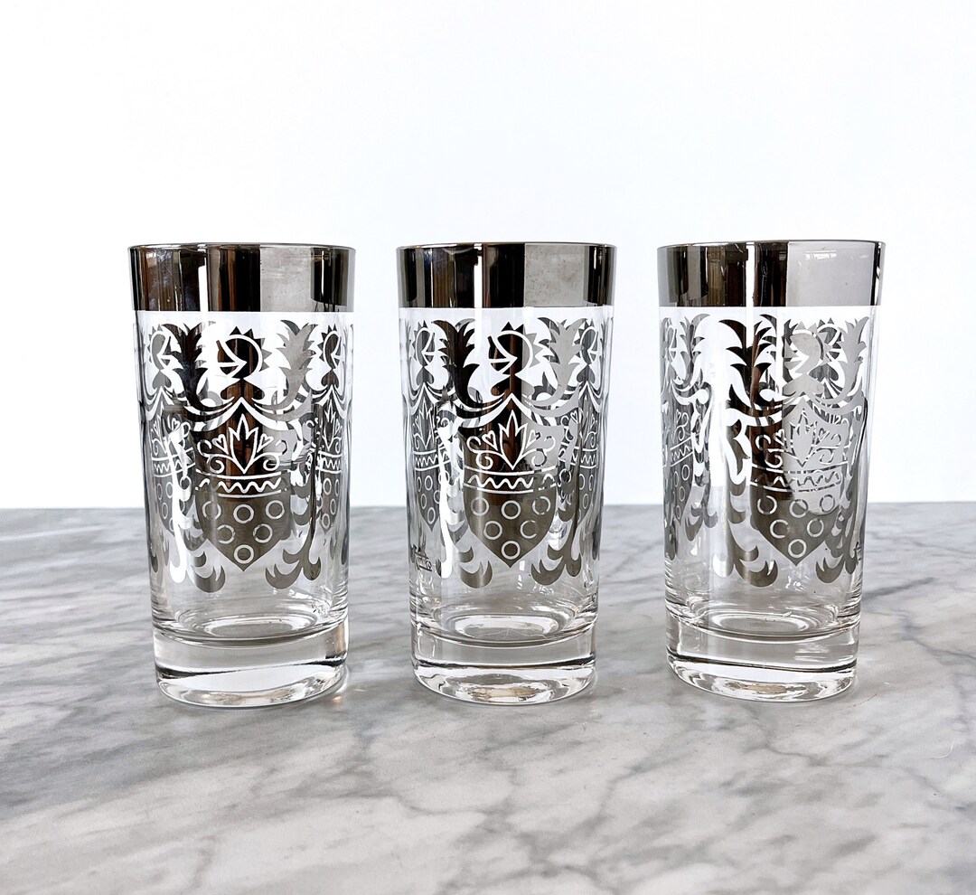 Set of 3 1960s Kimiko Guardian Shield Silver Highball Glasses - Tumbler ...