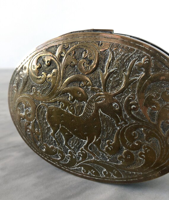Vintage Stag Engraved Brass or Bronze Box - Antique J… - Gem
