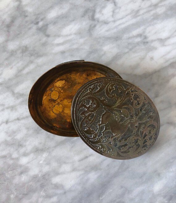 Vintage Stag Engraved Brass or Bronze Box - Antique J… - Gem