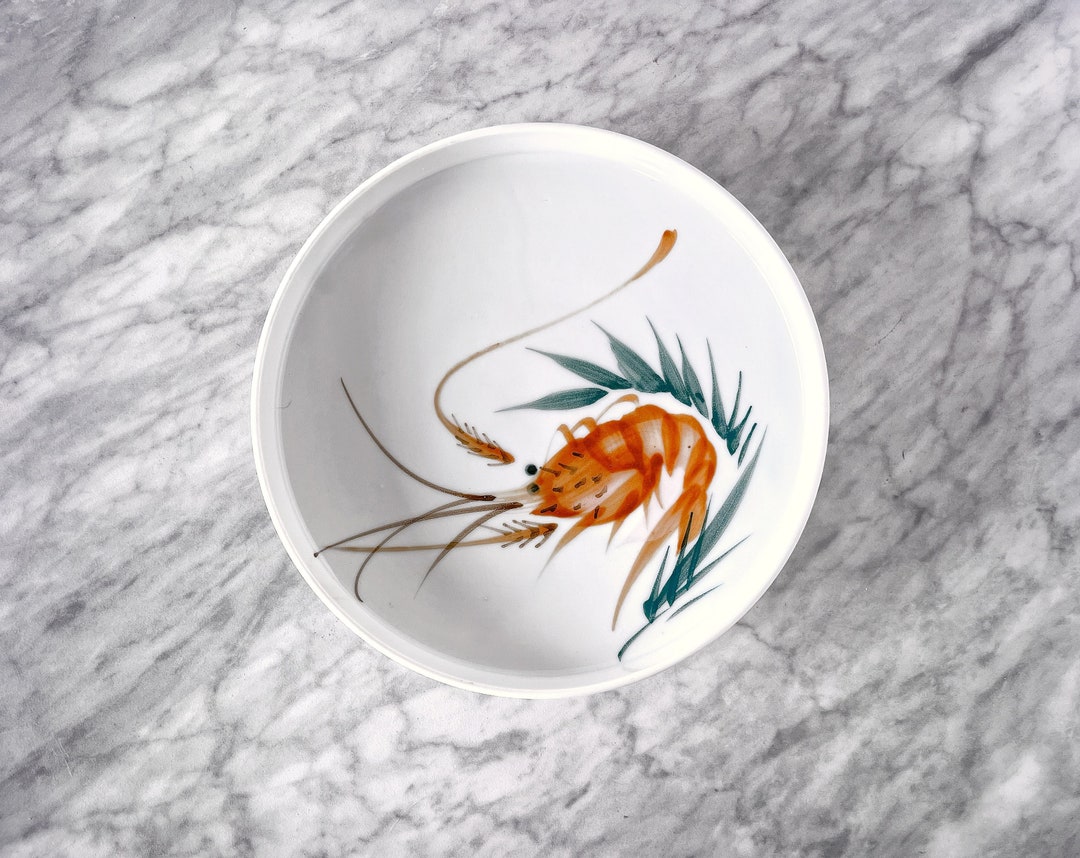 Vintage 8 Painted Japanese Prawn Plate or Platter Asian Calligraphy ...
