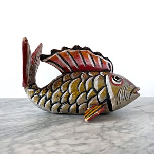 Vintage 13" Mexican Folk Art Wooden Fish - Hand Carved Colorful Boho ...