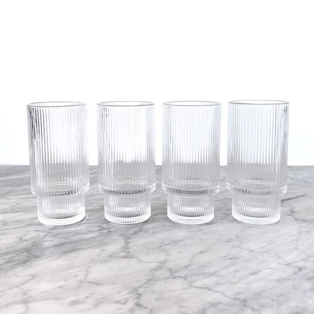 Set of 4 Vintage Ribbed Highball Glasses - Vintage Drinking Glassware ...