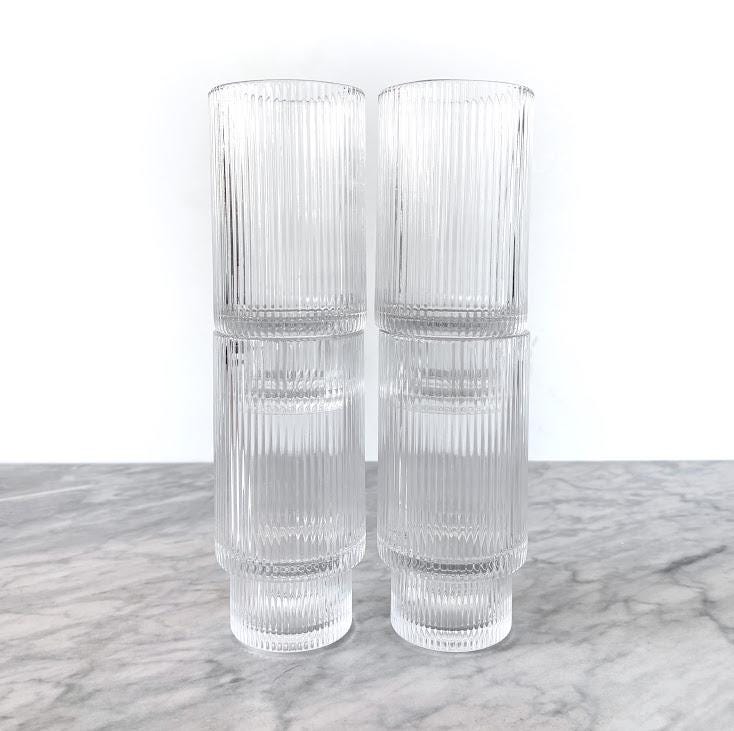 Set of 4 Vintage Ribbed Highball Glasses - Vintage Drinking Glassware ...