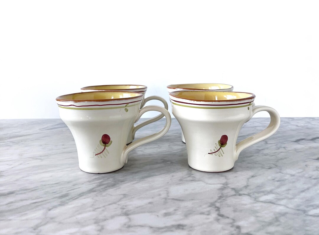 Set of Four Large Vietri Mugs in Fiori Di Bosco Pattern Italian Ceramic ...