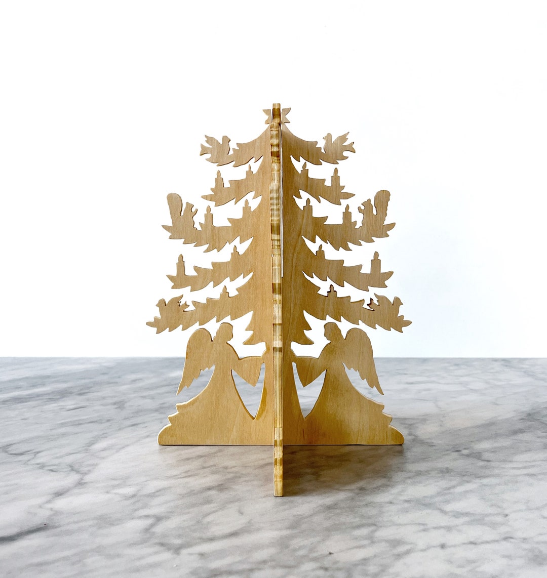 Traditional Wooden 3D Filigree Christmas Tree With Angels - Old World ...