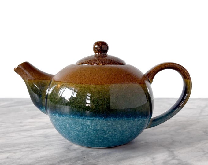 Vintage Tricolor Round Teapot - Colorful Boho Reactive Glaze - Etsy