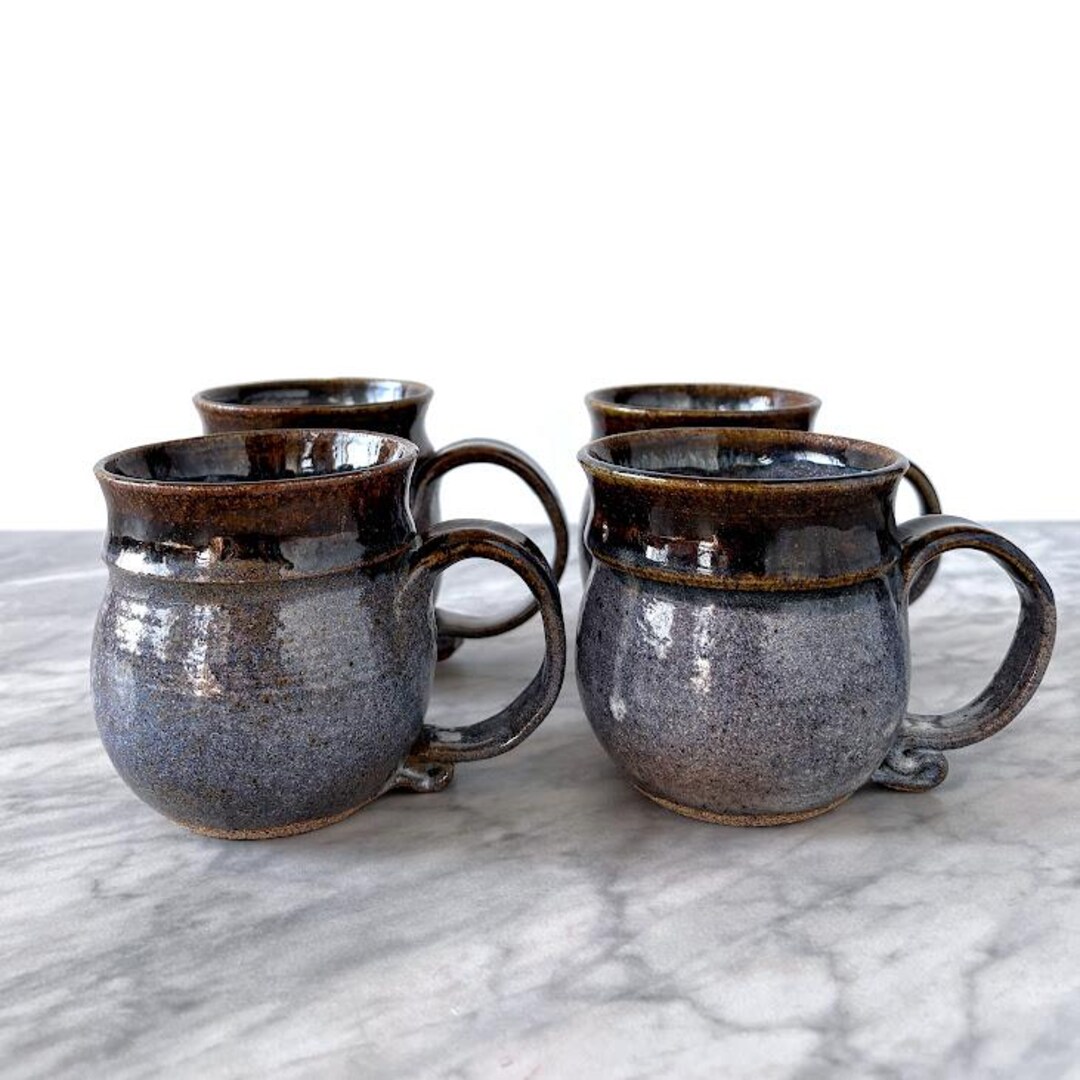 Set of 4 Rustic Stoneware Mugs - Vintage Handmade Coffee Tea Cup Studio ...