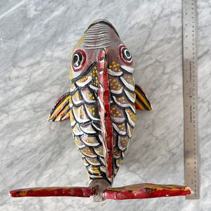 Vintage 13" Mexican Folk Art Wooden Fish - Hand Carved Colorful Boho ...