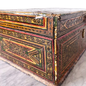 Antique 14" Khatam Khari Star Inlay Wooden Jewelry Chest Box - 18th ...