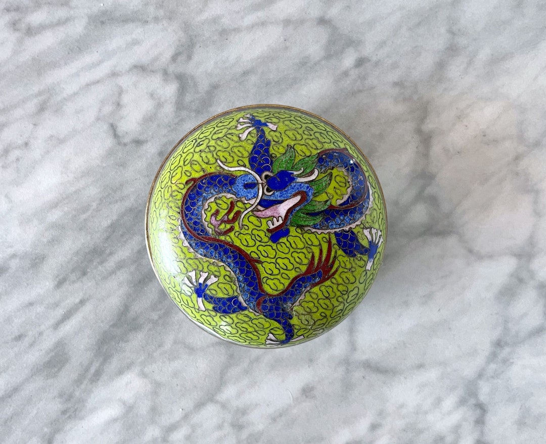 Antique Chinese Dragon Cloisonné Box Asian Folk Art Gift Ring Jewelry ...