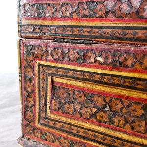 Antique 14" Khatam Khari Star Inlay Wooden Jewelry Chest Box - 18th ...