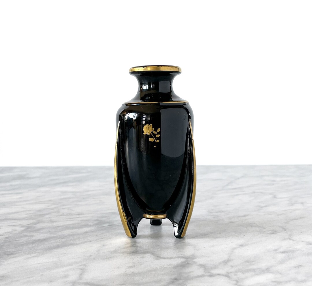 Vintage Art Deco Glass Rocket Vase Black Gold Mini Bud - Etsy