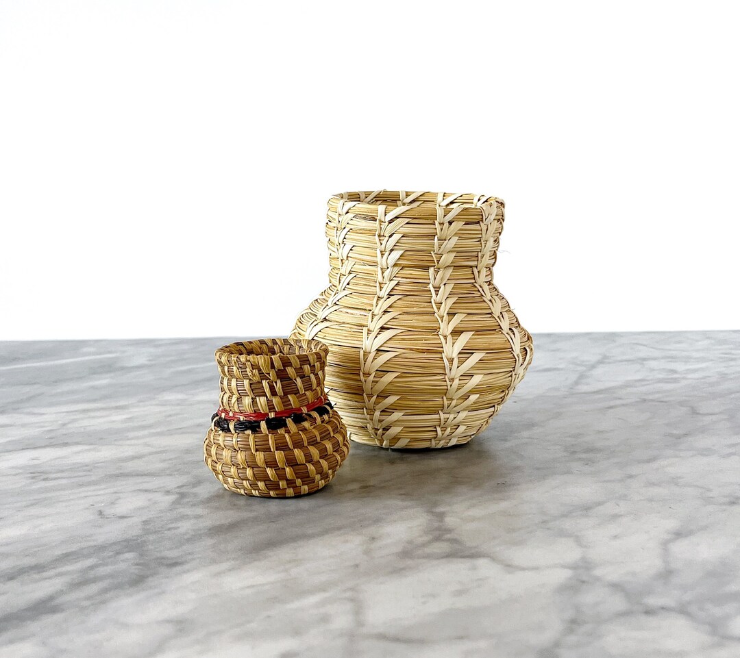 Pair of Miniature Woven Grass Baskets - Papago Coushatta Native Folk ...