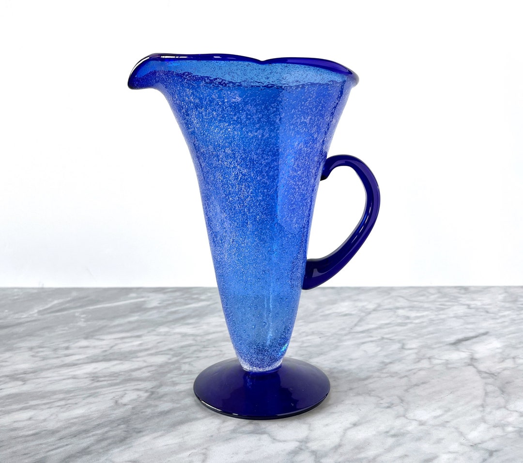 Handblown Cobalt Blue Glass Pitcher - Vintage Glassware Cocktail Bar ...