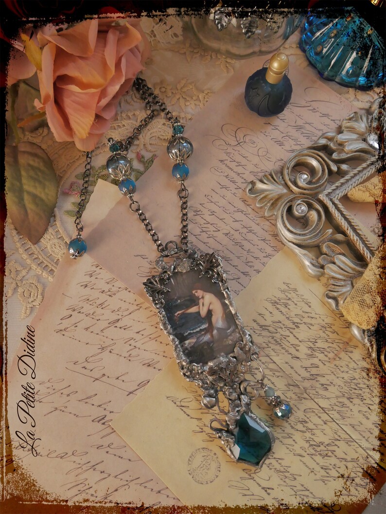 Vintage Fantasy Style Mermaid Necklace Aged Silver Color, Brutalist ...
