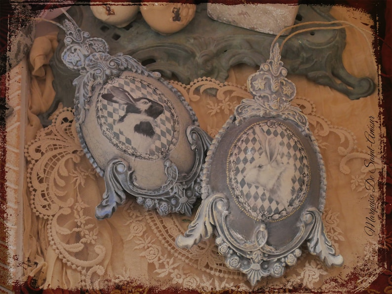 Victorian Style Rabbit Hanging Decorations, Vintage Style French Gray ...