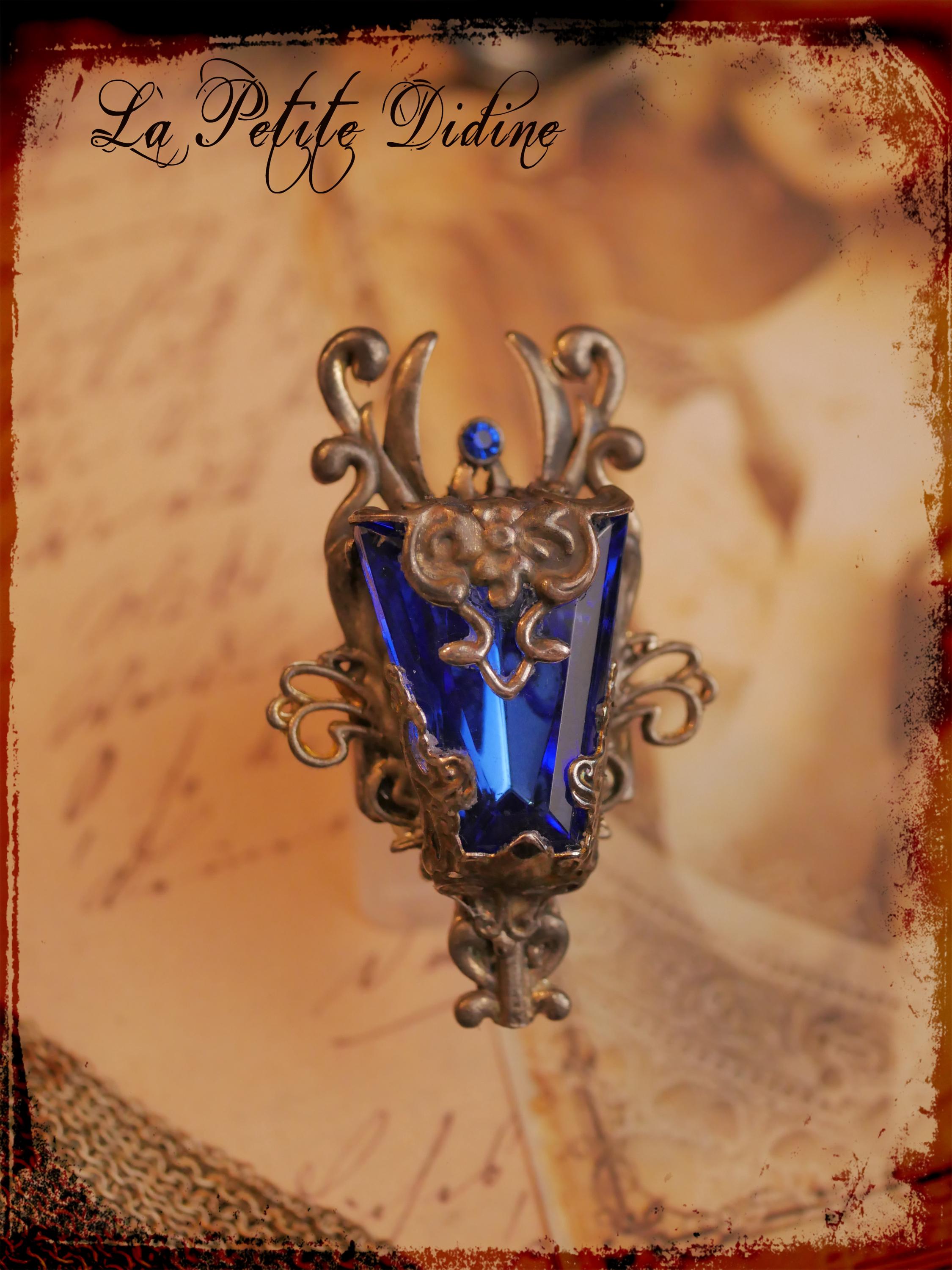 Victorian Gothic Ring - Cobalt Blue Crystal and Antiqued Silver Metal ...
